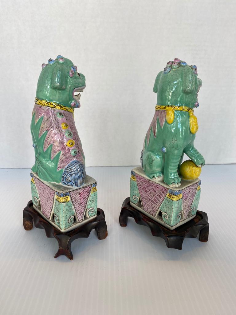 Antique Pair of Chinese Porcelain Famille Rose Foo Dogs For Sale at 1stDibs