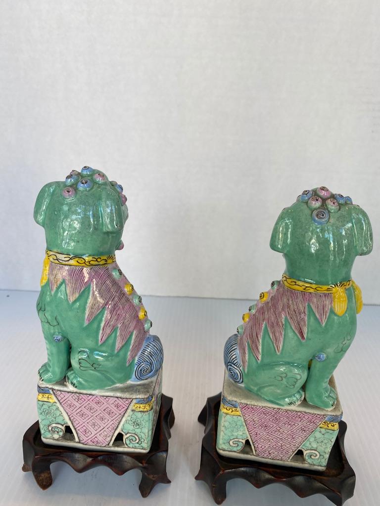 Antique Pair of Chinese Porcelain Famille Rose Foo Dogs For Sale at 1stDibs