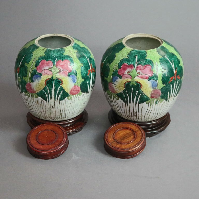 Antique Pair of Chinese Porcelain Urns with Stylized Flowers, circa ...