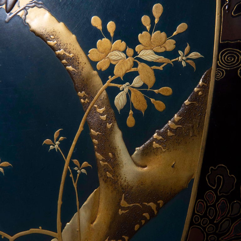 Antique Pair of Chinoiserie Lacquer Panels Pictures of Birds and Cherry ...