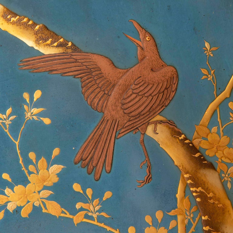 Antique Pair of Chinoiserie Lacquer Panels Pictures of Birds and Cherry ...