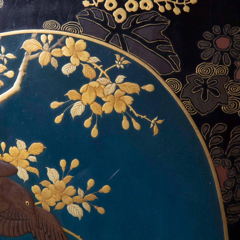 Antique Pair of Chinoiserie Lacquer Panels Pictures of Birds and Cherry ...