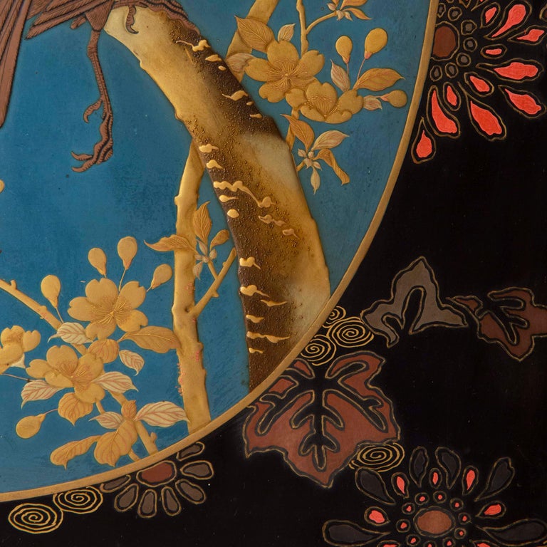 Antique Pair of Chinoiserie Lacquer Panels Pictures of Birds and Cherry ...