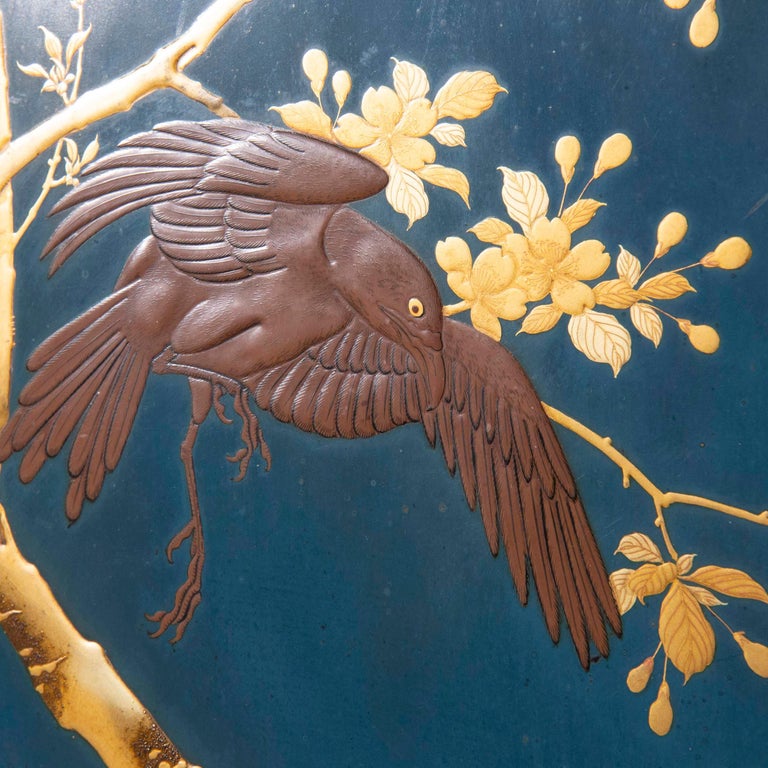 Antique Pair of Chinoiserie Lacquer Panels Pictures of Birds and Cherry ...