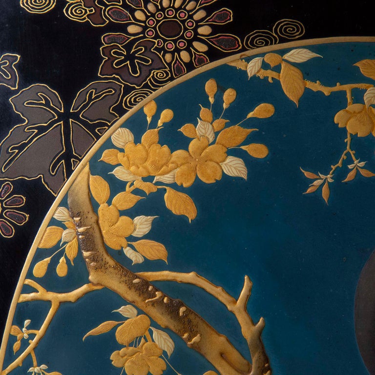 Antique Pair of Chinoiserie Lacquer Panels Pictures of Birds and Cherry ...