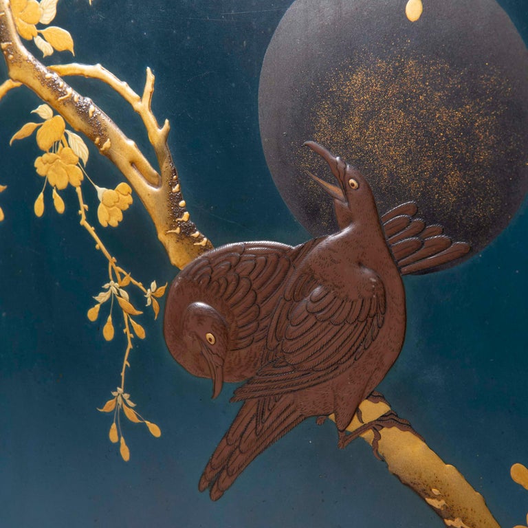 Antique Pair of Chinoiserie Lacquer Panels Pictures of Birds and Cherry ...