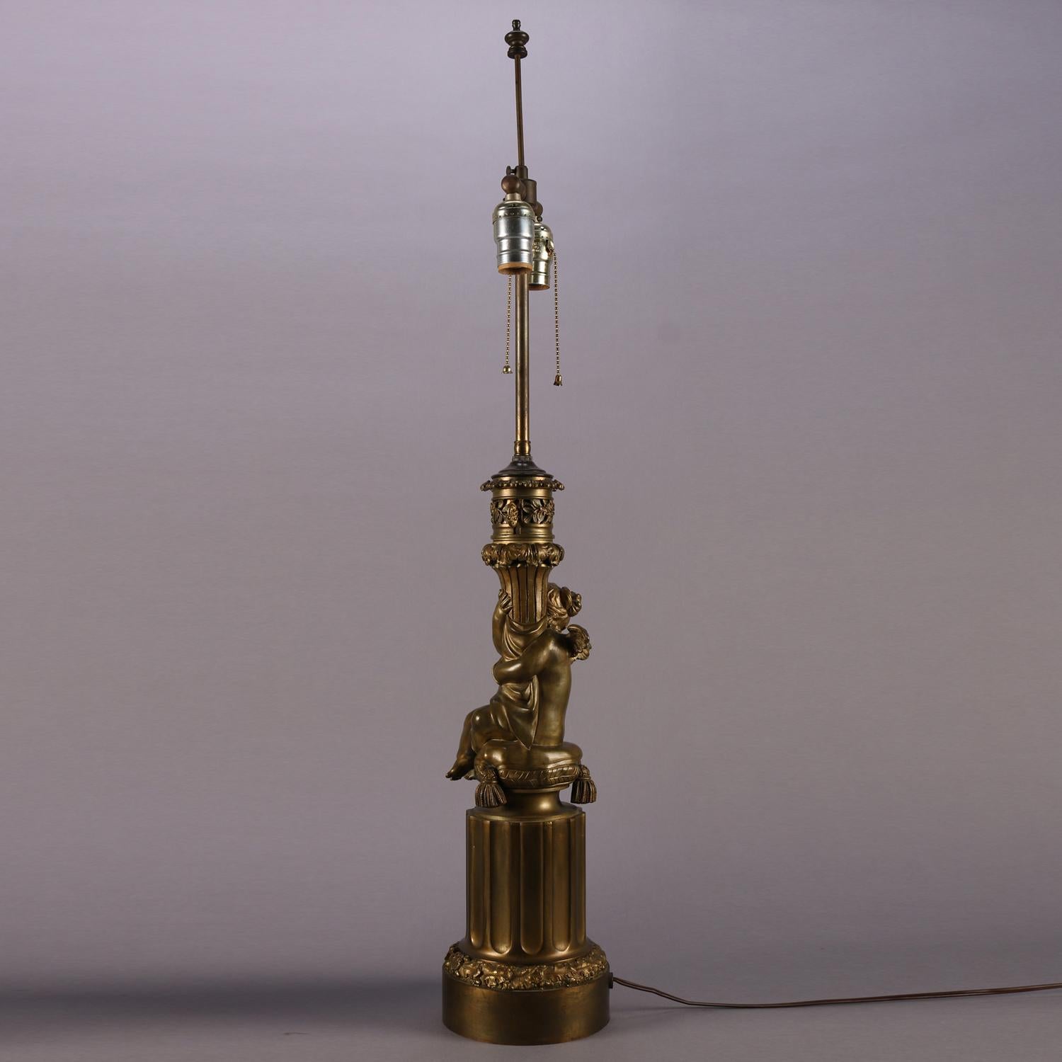 Antique Pair of Classical Bronzed Figural Cherub Dual Light Table Lamp ...