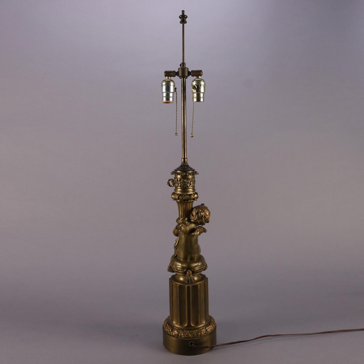 Antique Pair of Classical Bronzed Figural Cherub Dual Light Table Lamp ...