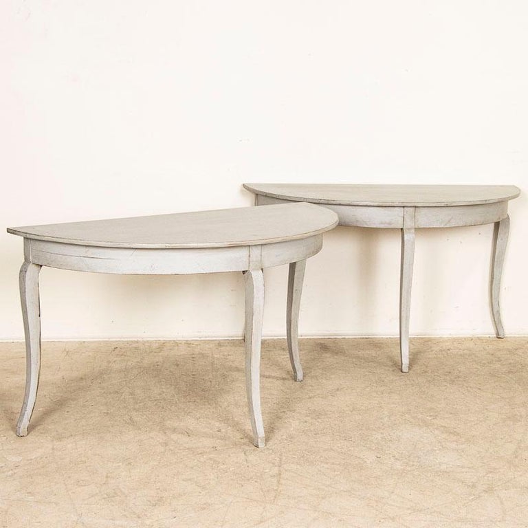Antique Pair of Demi Lune Side Tables Painted Gray from Sweden at 1stDibs