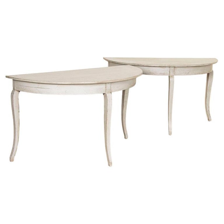 Antique Pair of Demi Lune Side Tables Painted Gray from Sweden at 1stDibs
