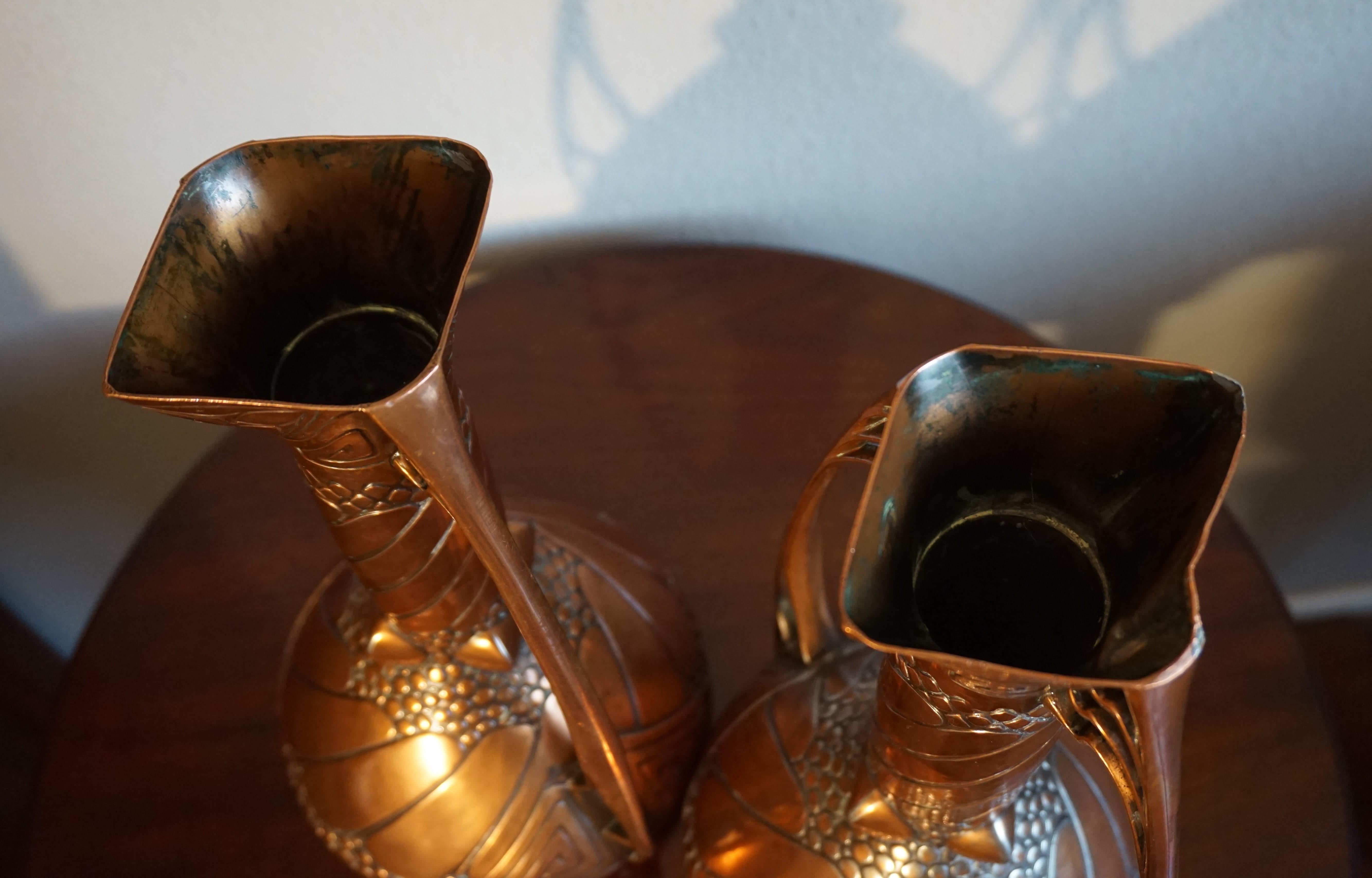 Antique Pair of Embossed Copper Arts and Crafts Vases by Carl Deffner ...