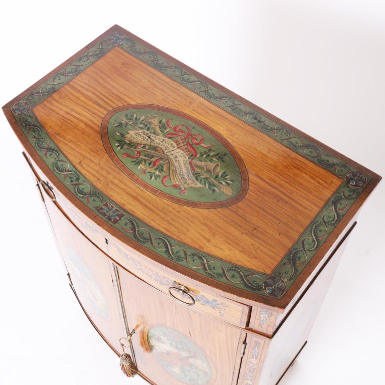 Antique Pair of English Adam Style Bow Front Cabinets For Sale at 1stDibs