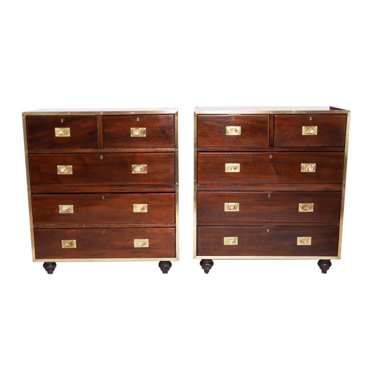 Antique Pair of English Campaign Chests For Sale at 1stDibs
