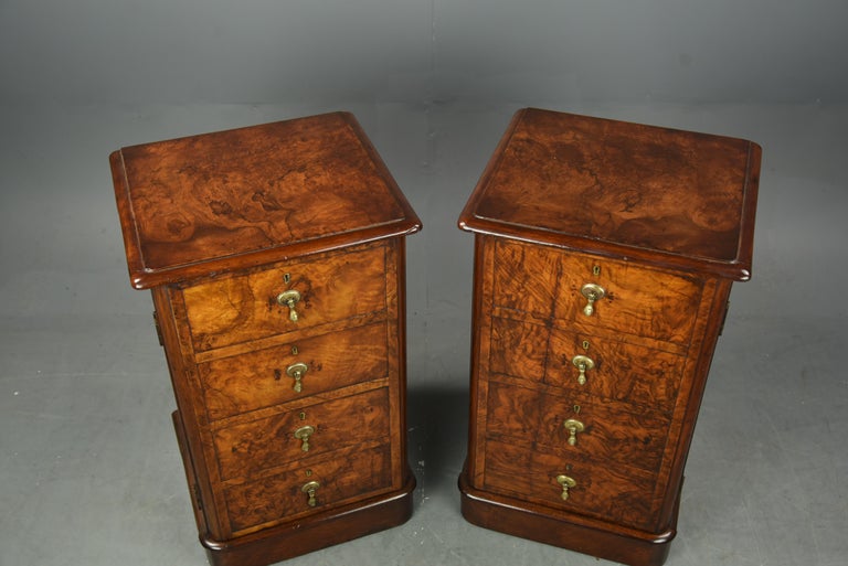 Antique Pair of English Victorian Burr Walnut Bedside Cabinets Nite ...