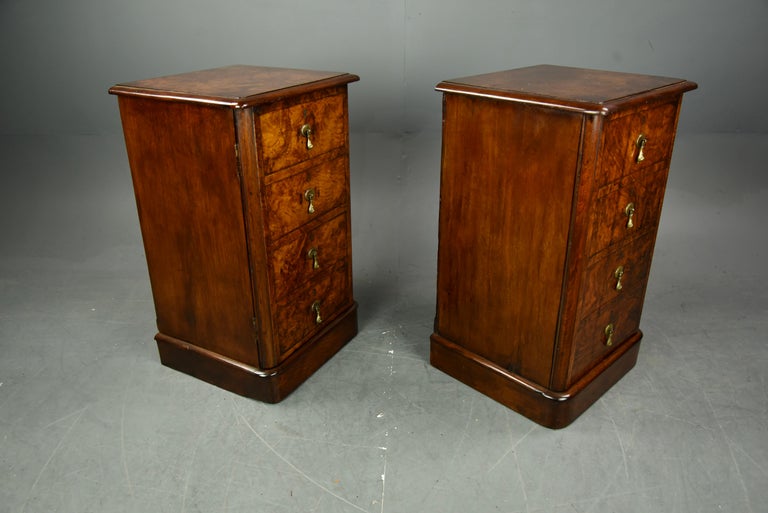 Antique Pair of English Victorian Burr Walnut Bedside Cabinets Nite ...