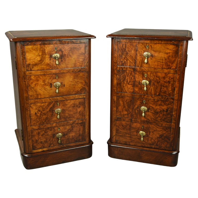 Antique Pair of English Victorian Burr Walnut Bedside Cabinets Nite ...