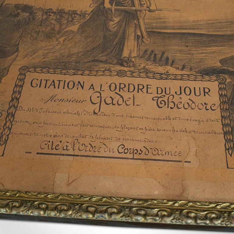 Antique Pair of Framed Certificates, French, Award of Honour, WW1 ...