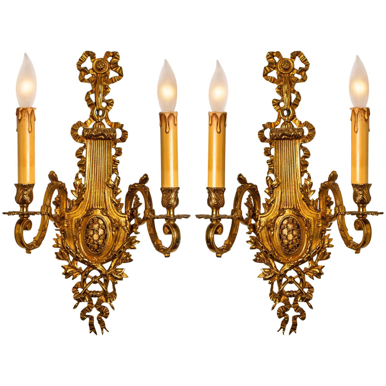Pair Antique Louis XVI Bronze Sconces at 1stDibs