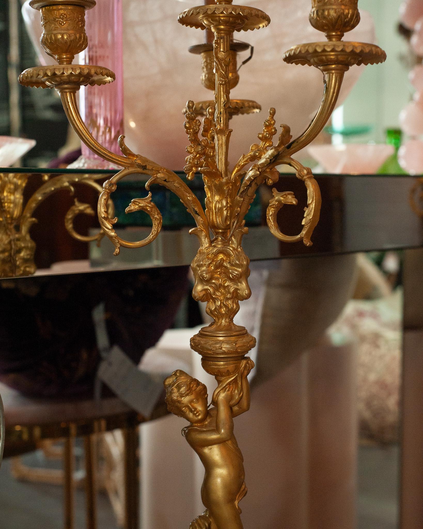 Antique Pair of French Napoleon III Bronze and Marble Candelabra Lamps ...