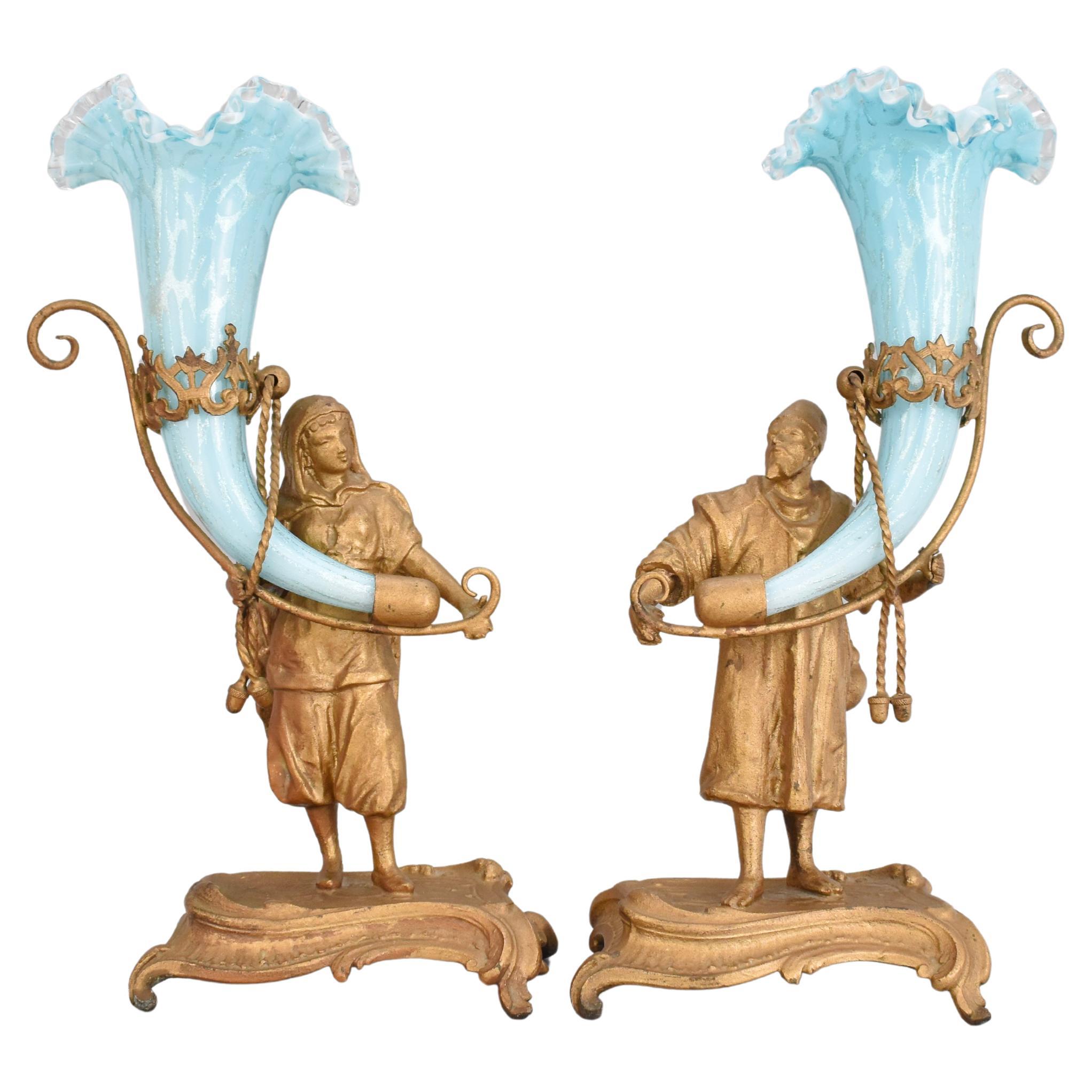 Antique Pair of French Opaline Glass Epergne Vases with Bronze, 19th ...