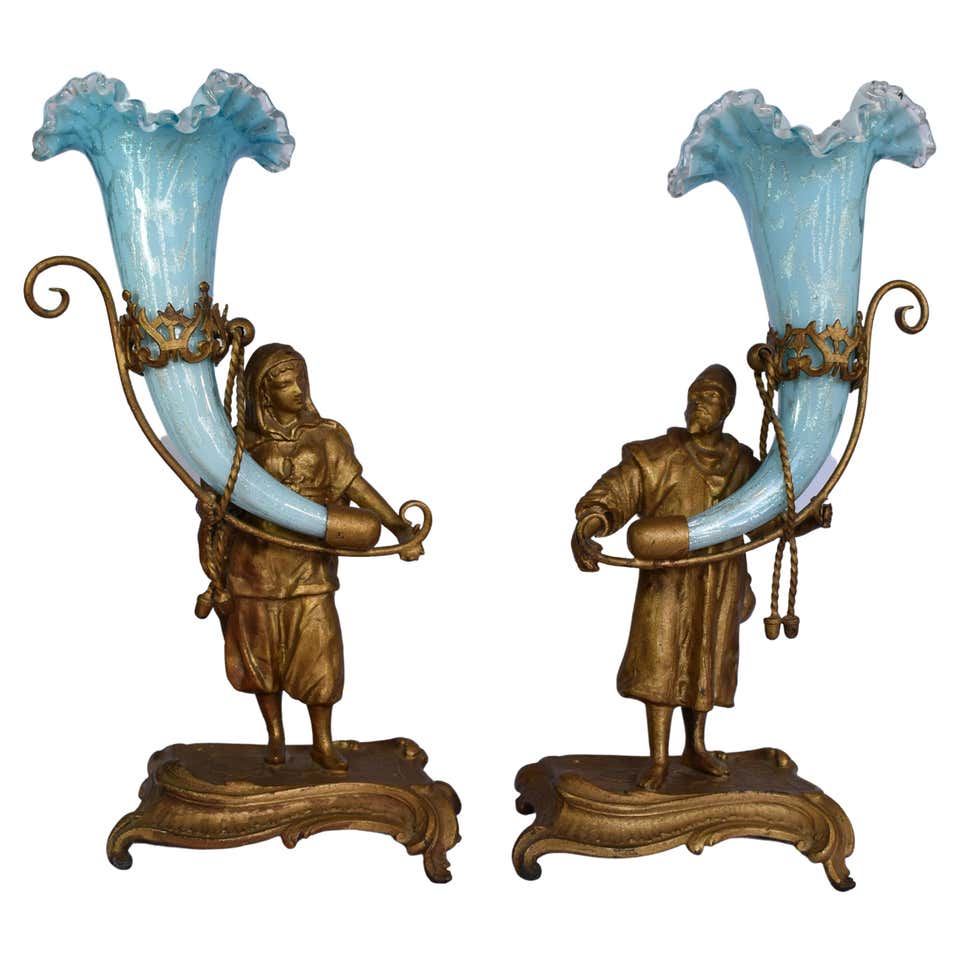 Fine Pair Of Antique French Opaque White Opaline Glass Vases For Sale