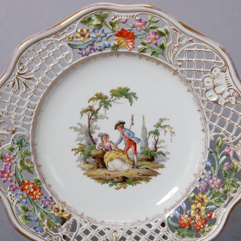 Antique Pair of German Meissen Pictorial and Reticulated Porcelain ...