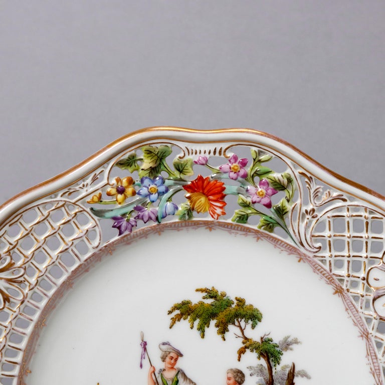 Antique Pair of German Meissen Pictorial and Reticulated Porcelain ...