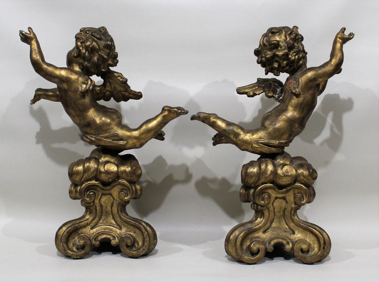 Antique Pair of Gilt Carved Wood Putti Figures at 1stDibs