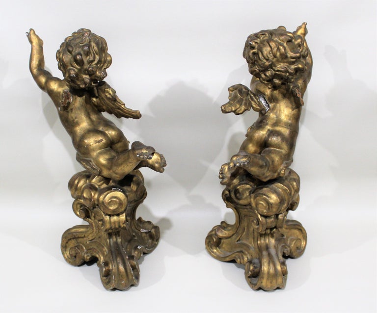 Antique Pair of Gilt Carved Wood Putti Figures at 1stDibs
