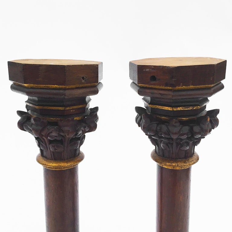 Antique Pair of Handcrafted Oak Gothic Flemish Church Columns For Sale ...