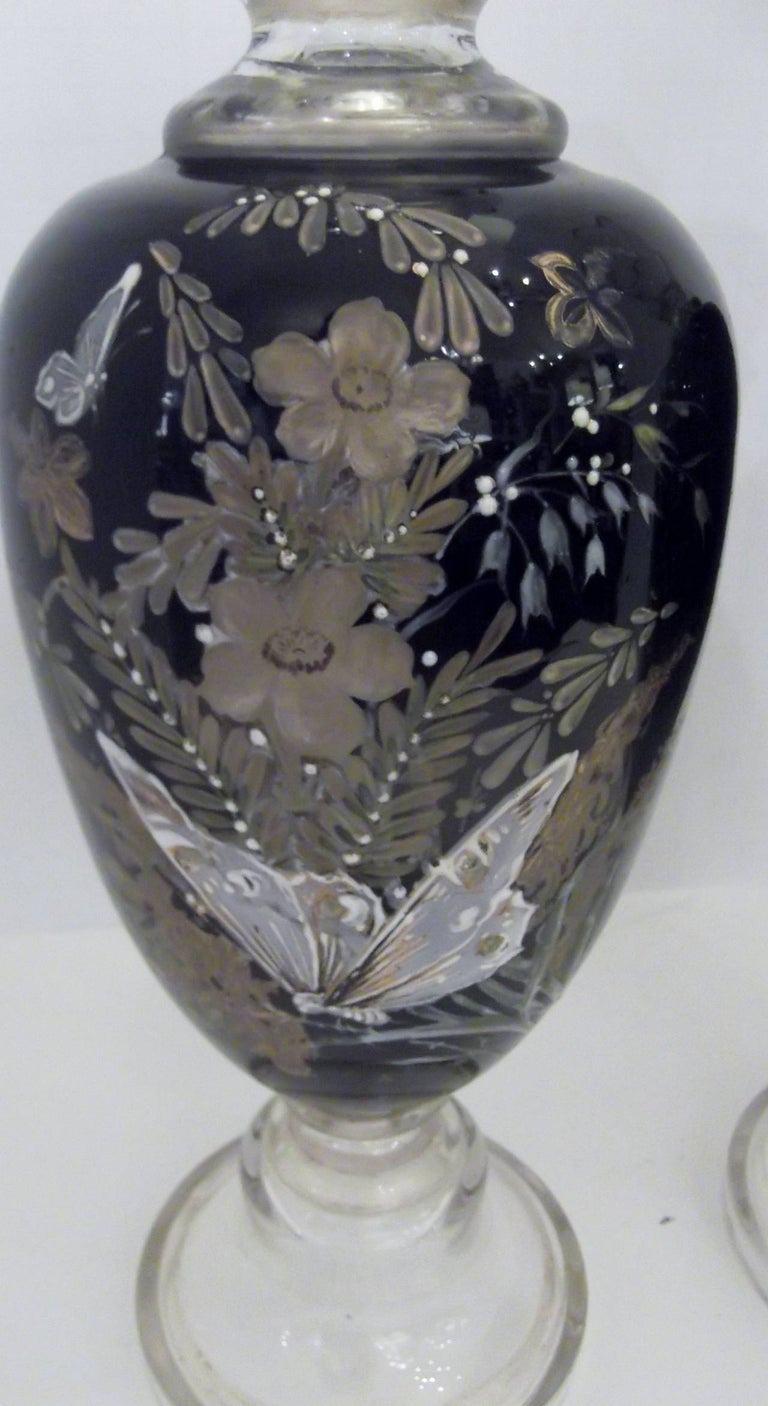 Antique Pair of Hand Enameled European Glass Garniture Vases For Sale ...