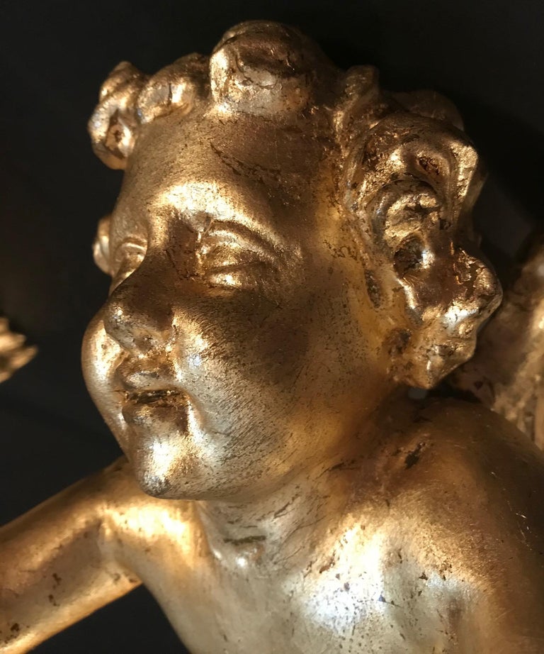 Antique Pair of Hanging Italian Hand Carved Wood Gilded Putti, Cherub ...