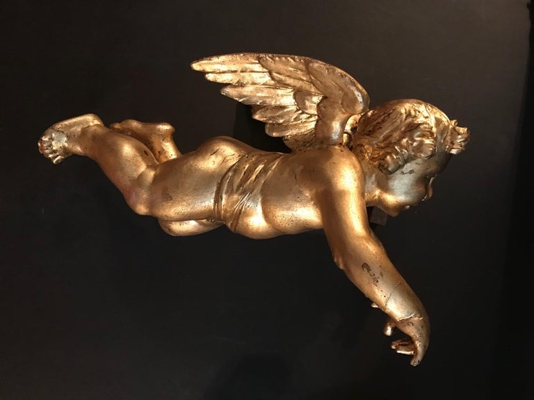 Antique Pair of Hanging Italian Hand Carved Wood Gilded Putti, Cherub ...
