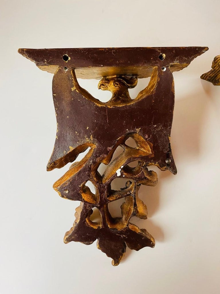 Antique Pair of Imperial Eagle Carved Wall Shelf Sconce Brackets at 1stDibs