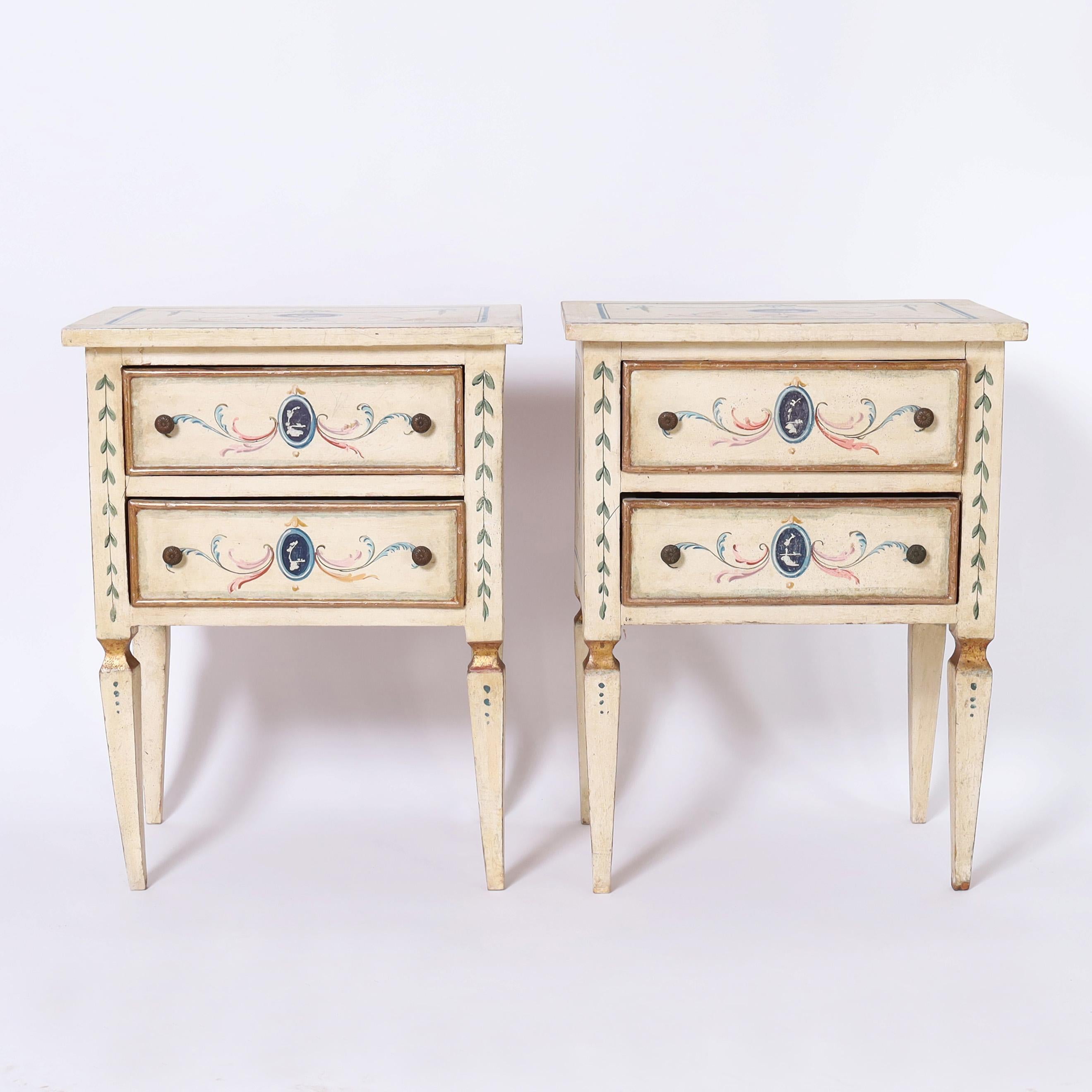 Antique Pair of Italian Neoclassic Painted Stands For Sale at 1stDibs