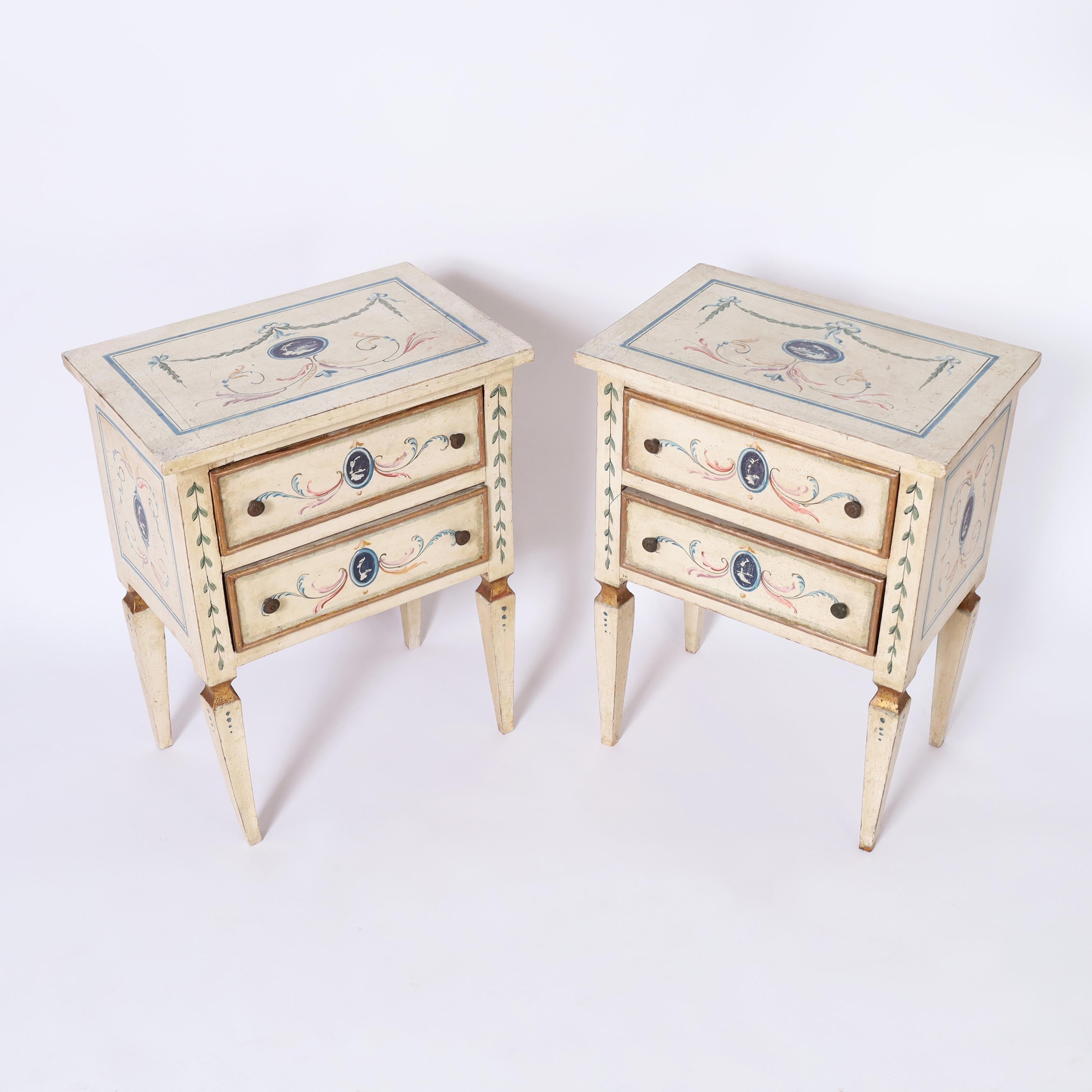 Antique Pair of Italian Neoclassic Painted Stands For Sale at 1stDibs