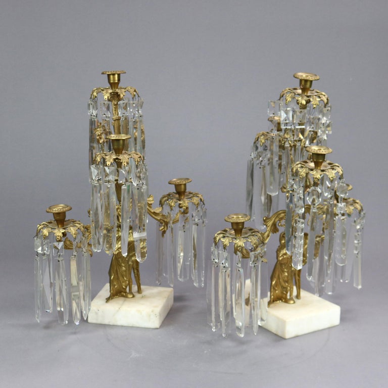 Antique Pair of Large Gilt Bronze Girandole Candelabra with Crystal ...
