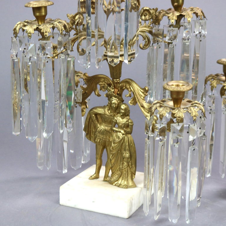 Antique Pair of Large Gilt Bronze Girandole Candelabra with Crystal ...