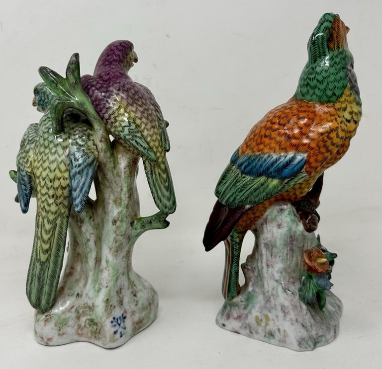 Antique Pair of Meissen Style Continental Parrots Birds Green Gilt ...