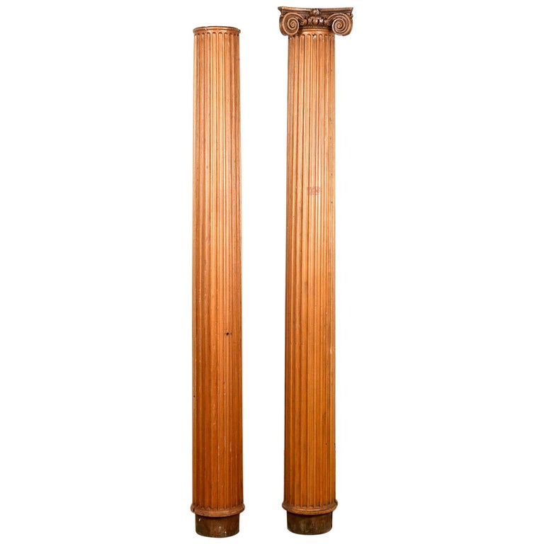 Antique Pair of Oak Reeded Columns, 20th Century For Sale at 1stDibs