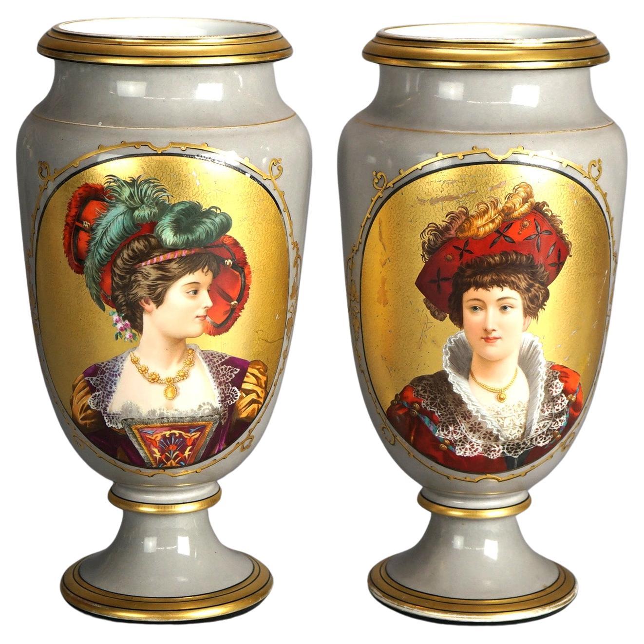 Antique Limoges Porcelain Hand Painted and Gilt Portrait Vase, Young ...