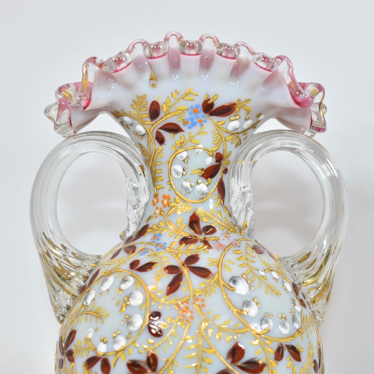 Antique Pair of Opaline Overlay Enamelled Glass Vases, Moser, 19th ...