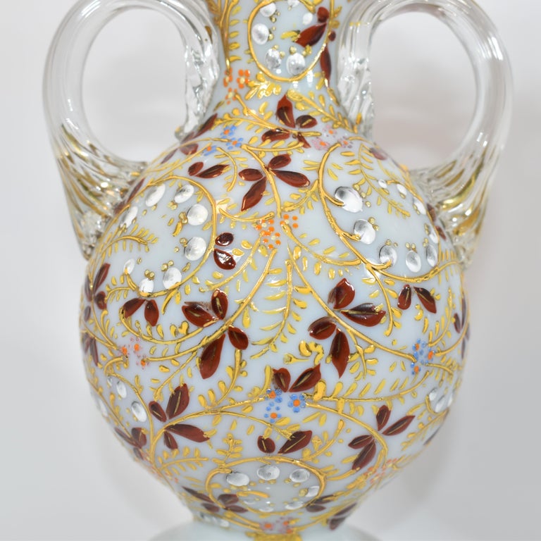 Antique Pair of Opaline Overlay Enamelled Glass Vases, Moser, 19th ...