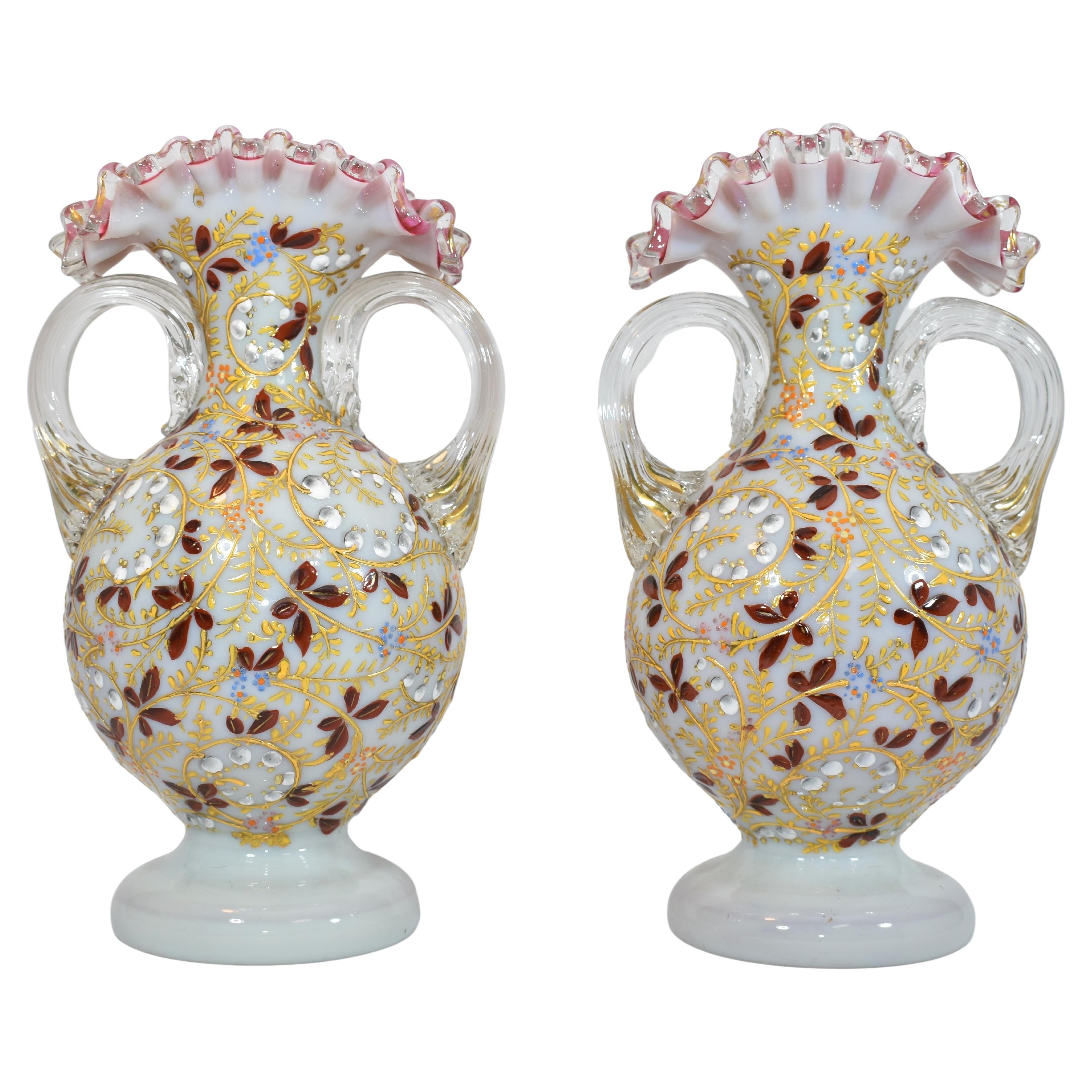 Pair of Baccarat Acid-Cameo Double-Overlay Blue-Cased White Opaline ...