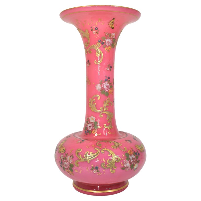 Antique Pair of Pink Opaline Enamelled Galss Vases, 19th Century For Sale at 1stDibs | pink ...