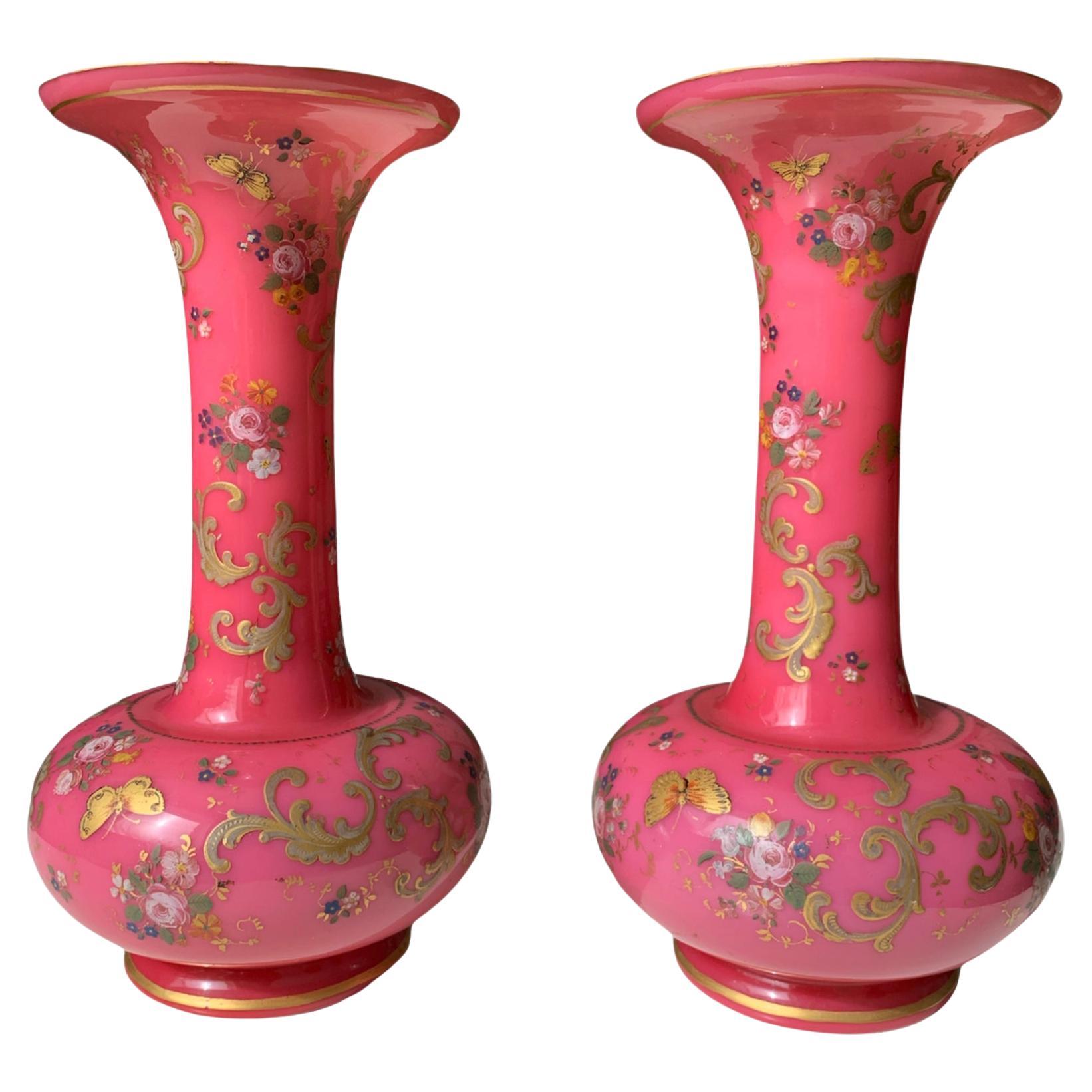 Pair of Baccarat 19th c. Opaline Vases at 1stDibs