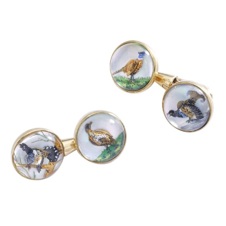 Yellow Gold and Reverse Essex Crystal Duck and Mallard Hunting Motif ...