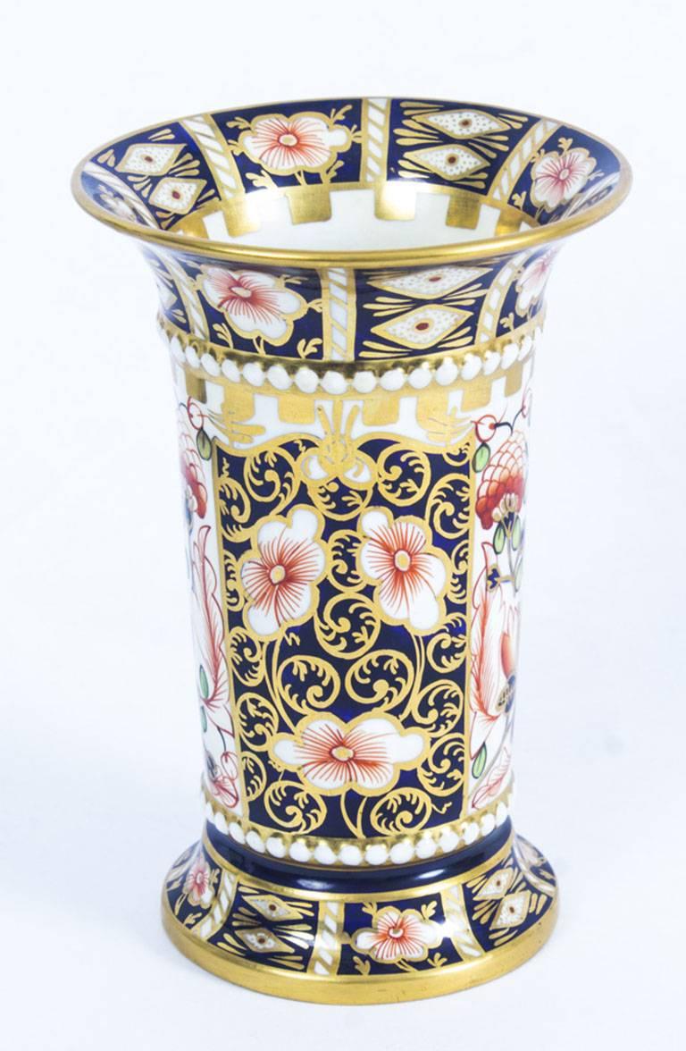 Antique Pair of Royal Crown Derby Imari Trumpet Shaped Spill Vases ...