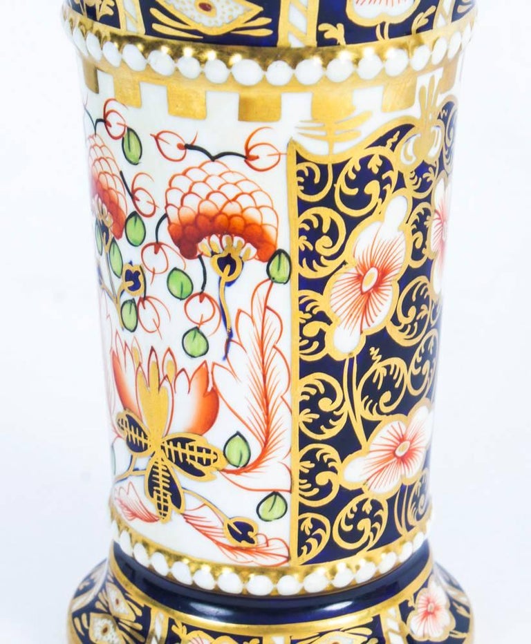 Antique Pair of Royal Crown Derby Imari Trumpet Shaped Spill Vases ...