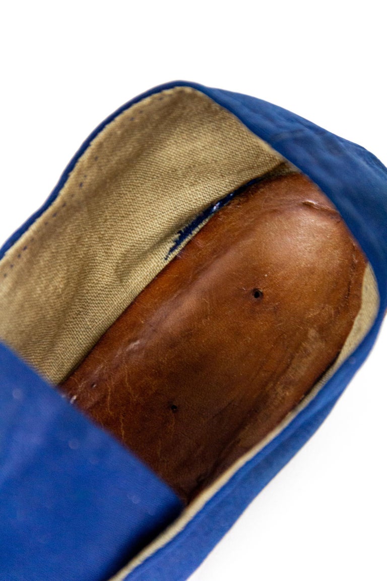 Antique Pair of shoes in glazed wool twill Bleu de France - Louis XVI ...